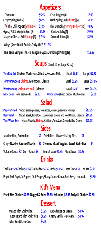 Thai Texas Menu on Facebook-Thai Texas and Google